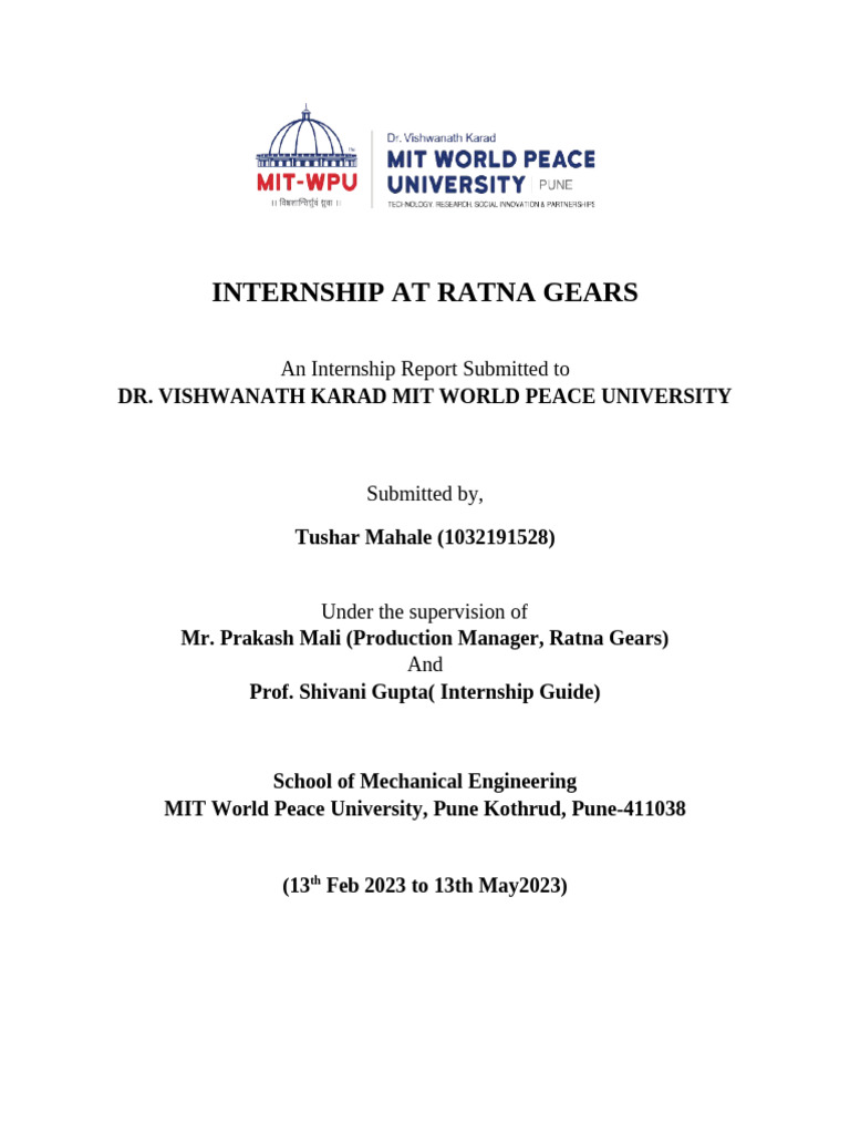 Tushar Mahale Internship Report Ratna Gears FINAL REPORT | PDF | Gear | Mechanical Engineering