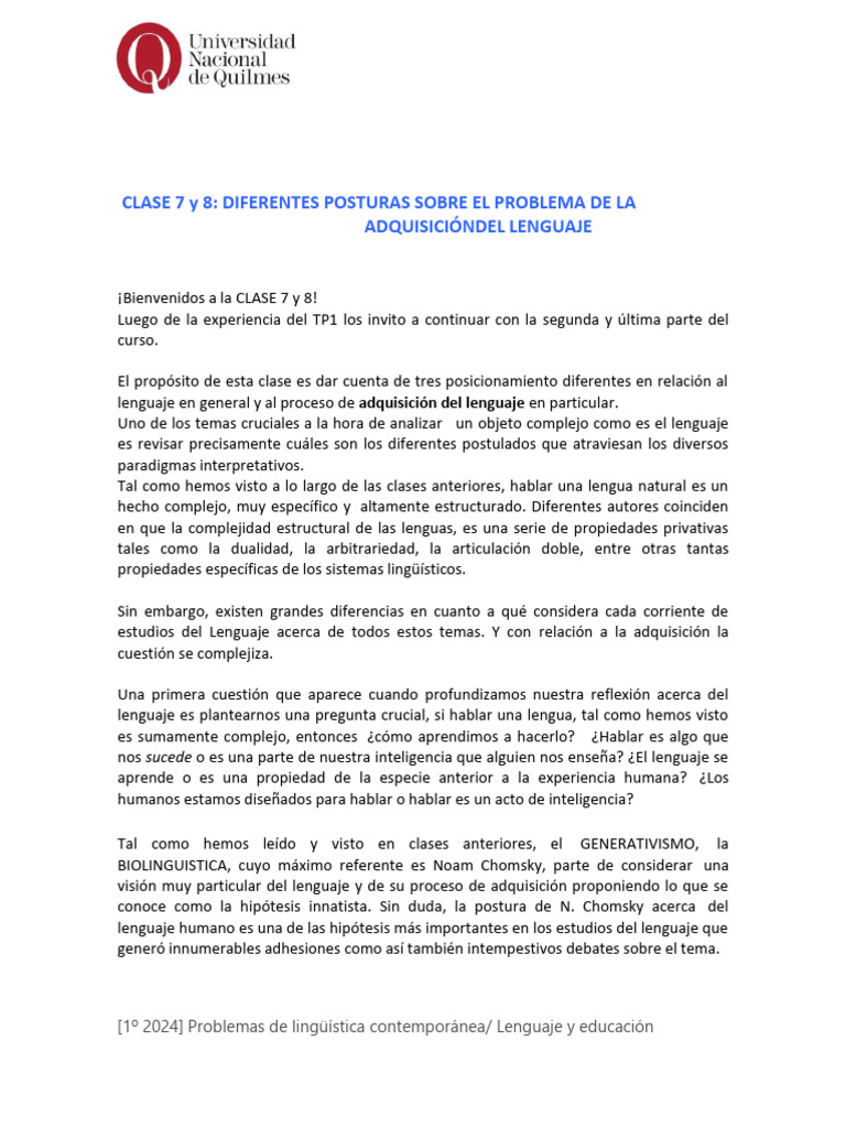 CLASE 7 y 8 | PDF | Lingüística | Aquisición de idioma