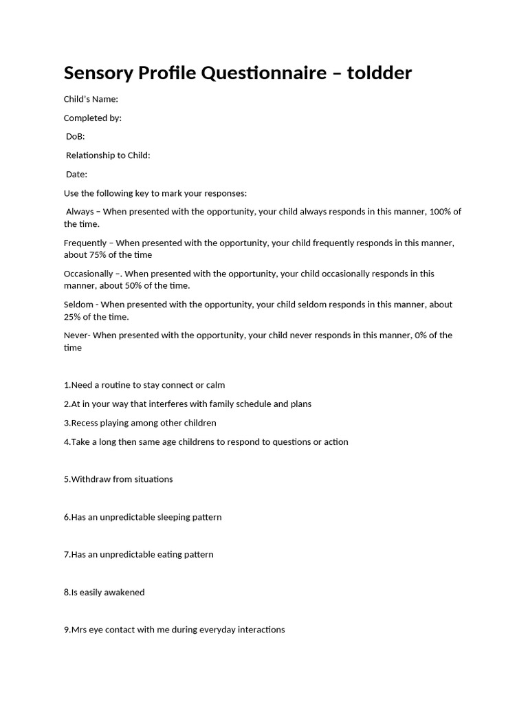 Sensory Profile Questionnaire for Children | PDF