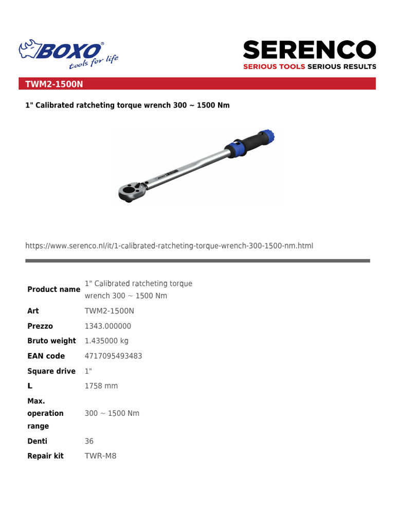 1 Calibrated Ratcheting Torque Wrench 300 1500 NM | PDF