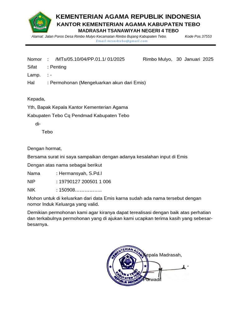 PERMOHONAN Keluar Akun Emis | PDF