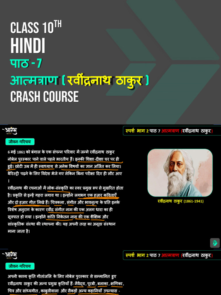 7 आत्मत्र - ण - रव - ंद्रन - थ ठ - कुर - Crash Course Class 10th Hindi | PDF