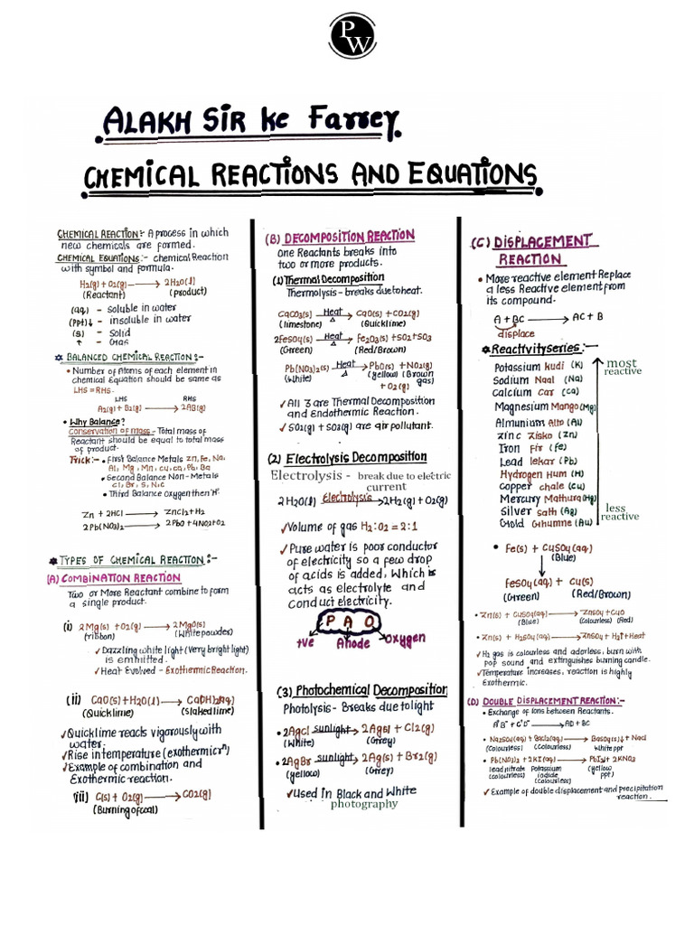 Chemical Reaction and Equation - Farrey - Alakh Pandey - Class 10th Batch | PDF