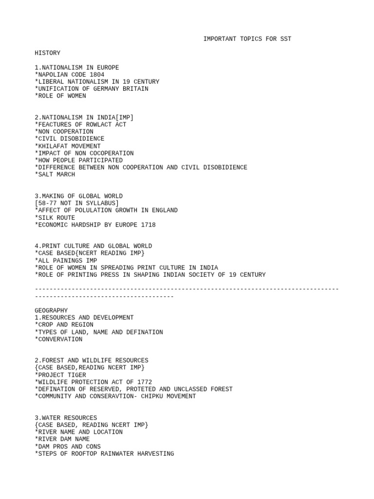 Important Topics for Sst | PDF | Agriculture | Natural Environment