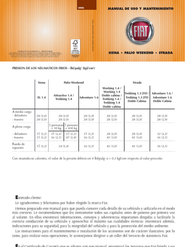 Manual Fiat Strada, Siena, Palio 2017 | PDF | Control remoto | Gasolina