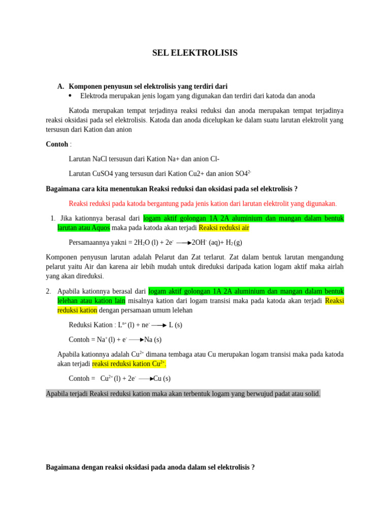 Sel Elektrolisis | PDF