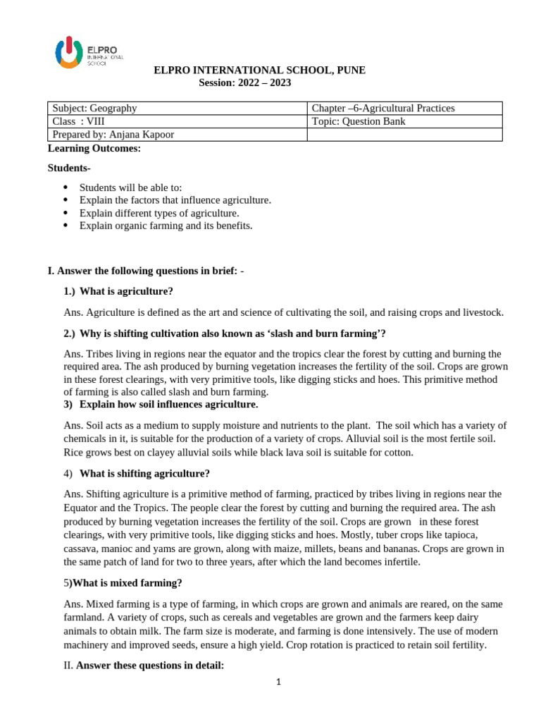 Geography Class 8: Agricultural Practices | PDF | Agriculture | Crops