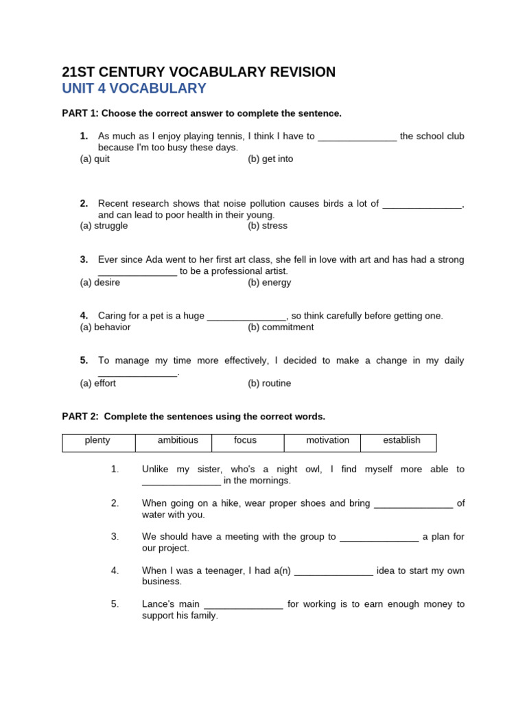 21st Century Vocabulary Revision Guide | PDF