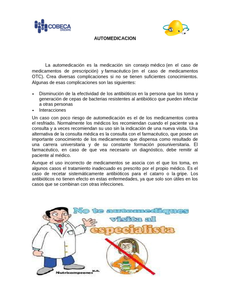 Riesgos de la Automedicación en Salud | PDF