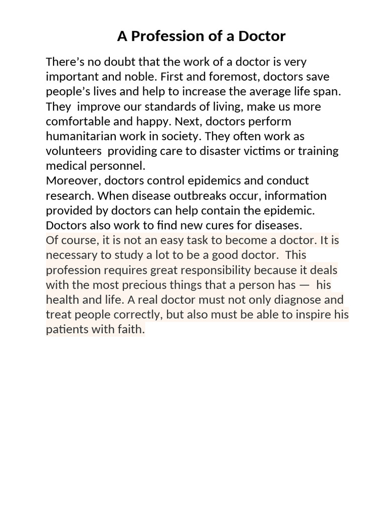 A Profession of a Doctor | PDF