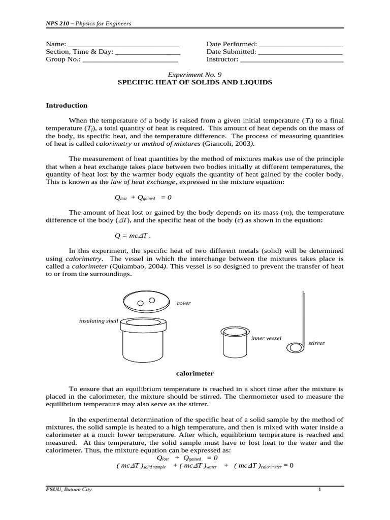 Expt.-9.-Specific-Heat | PDF | Heat | Temperature