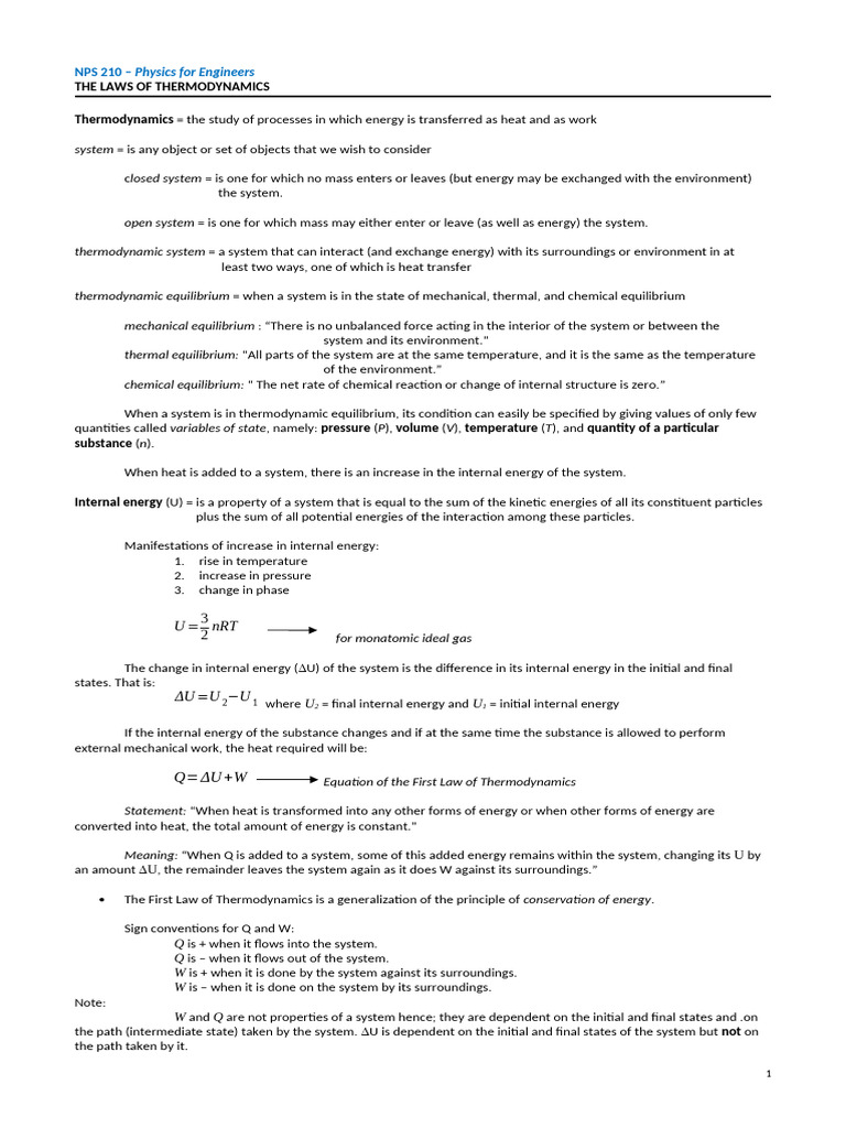 Lesson 10. Laws of Thermodynamics | PDF | Gases | Heat