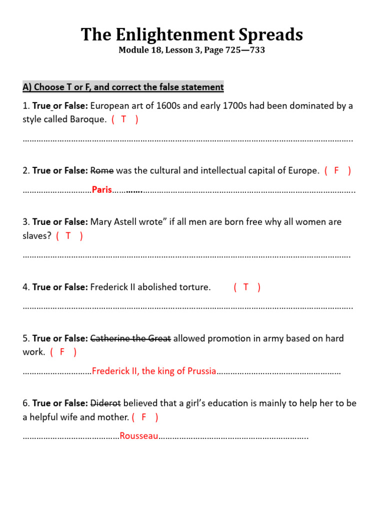 Enlightenment Worksheet Answer Key | PDF | Age Of Enlightenment