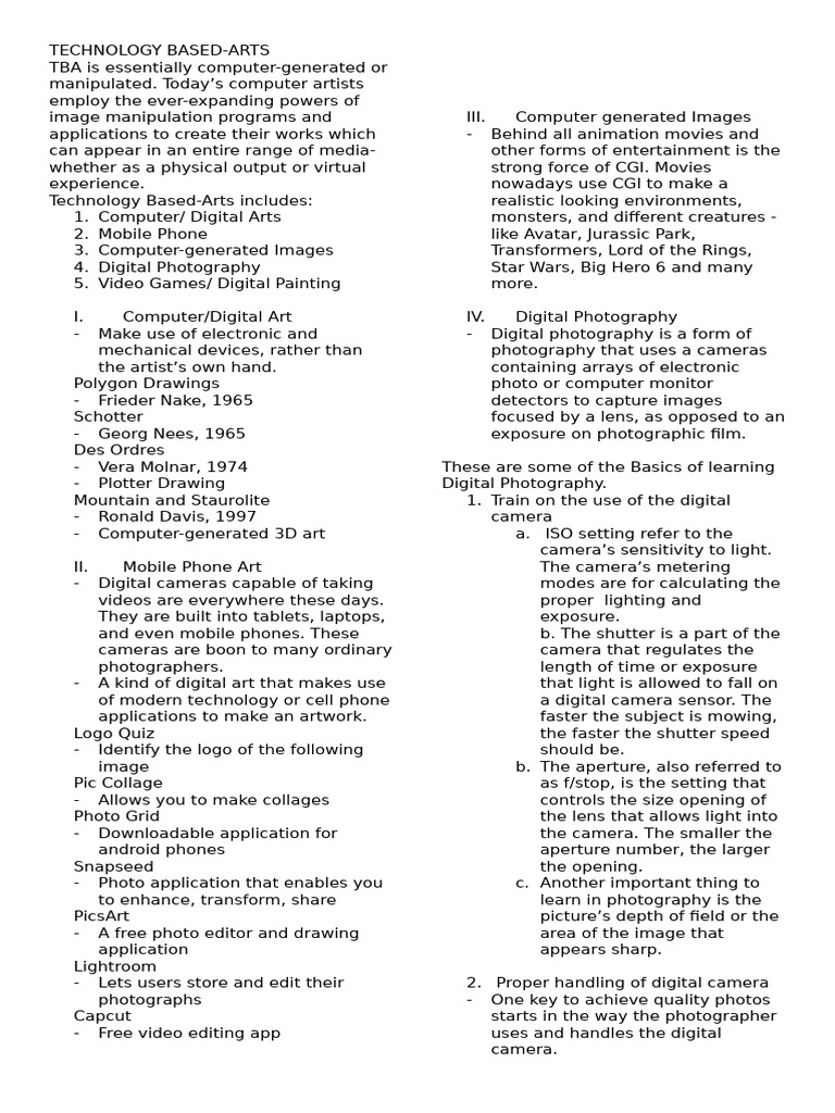 ARTS Q2 LECTURE | PDF | Camera | Computer Generated Imagery