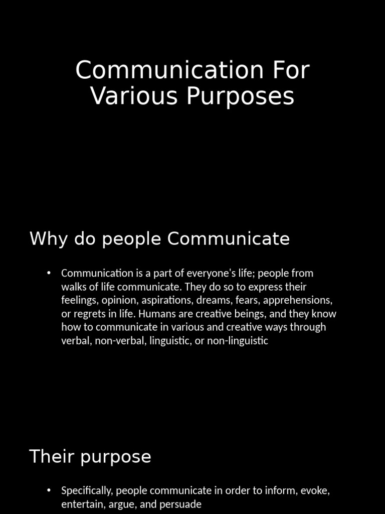 Communication For Various Purposes | PDF | Communication | Persuasion