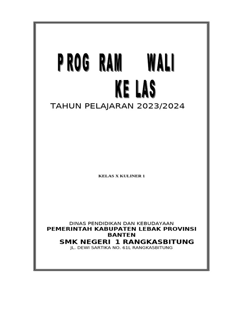 Program Kerja Wali Kelas X Telin 2 | PDF