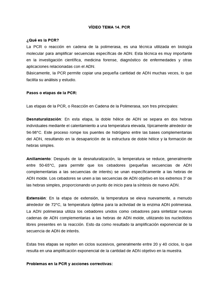 Guía Completa sobre la PCR en Biología | PDF | Reacción en cadena de la ...