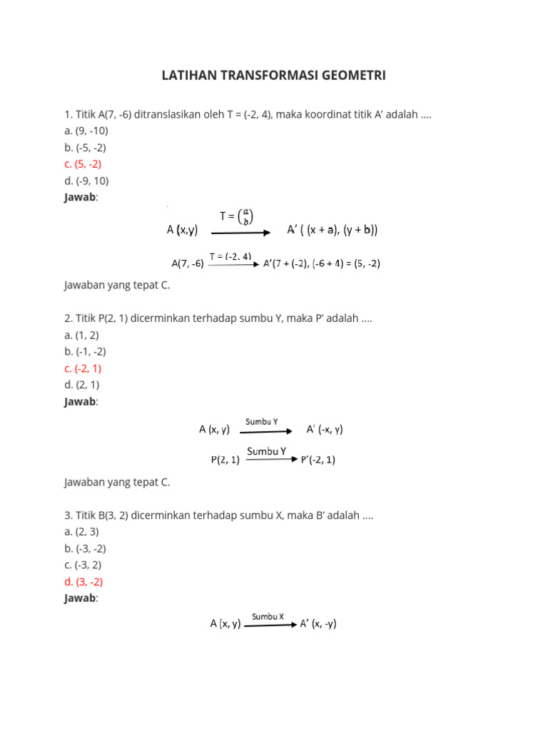 Latihan Transformasi Geometri + Pembahasan | PDF