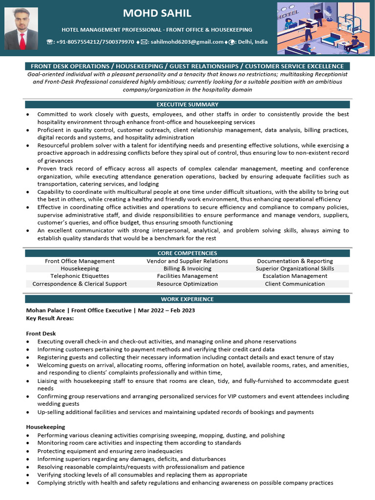 Mohd Sahil - Intl. CV - Ver.02 - Edited | PDF | Housekeeping | Business