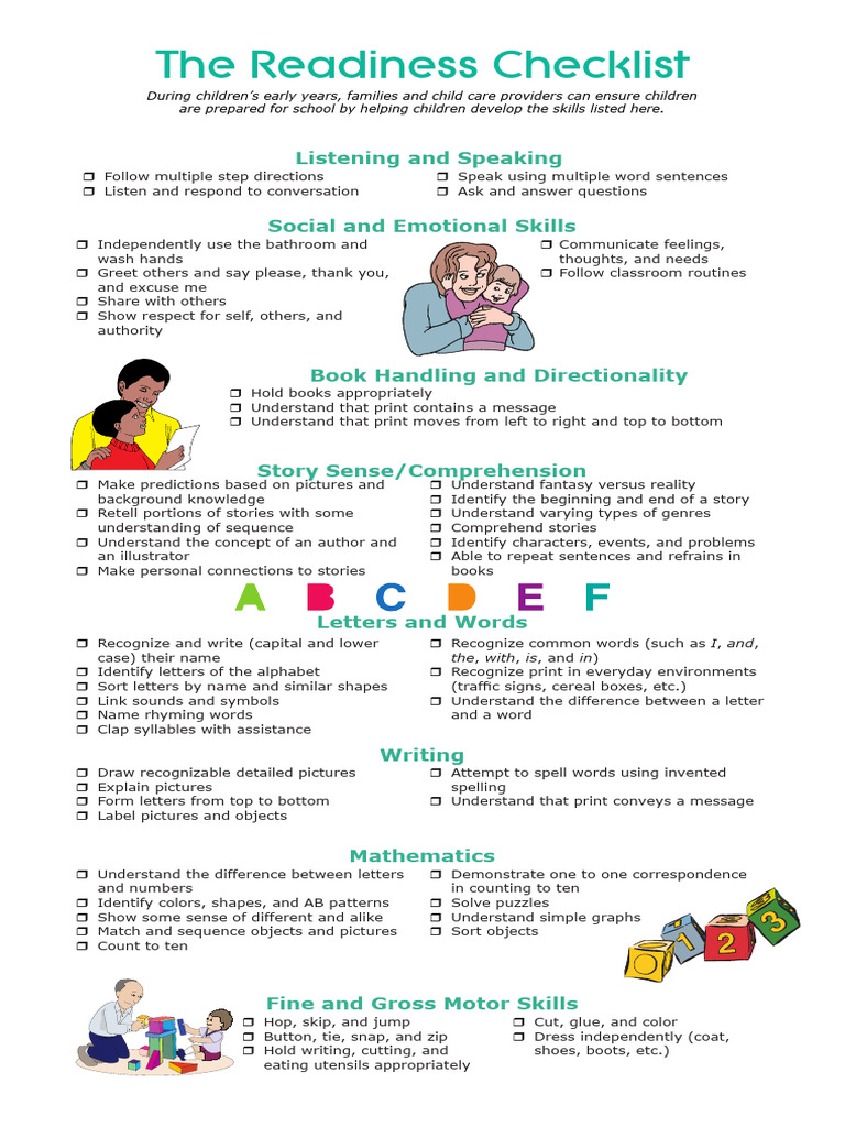 Kindergarten Readiness Brochure and Checklist | PDF | Human ...