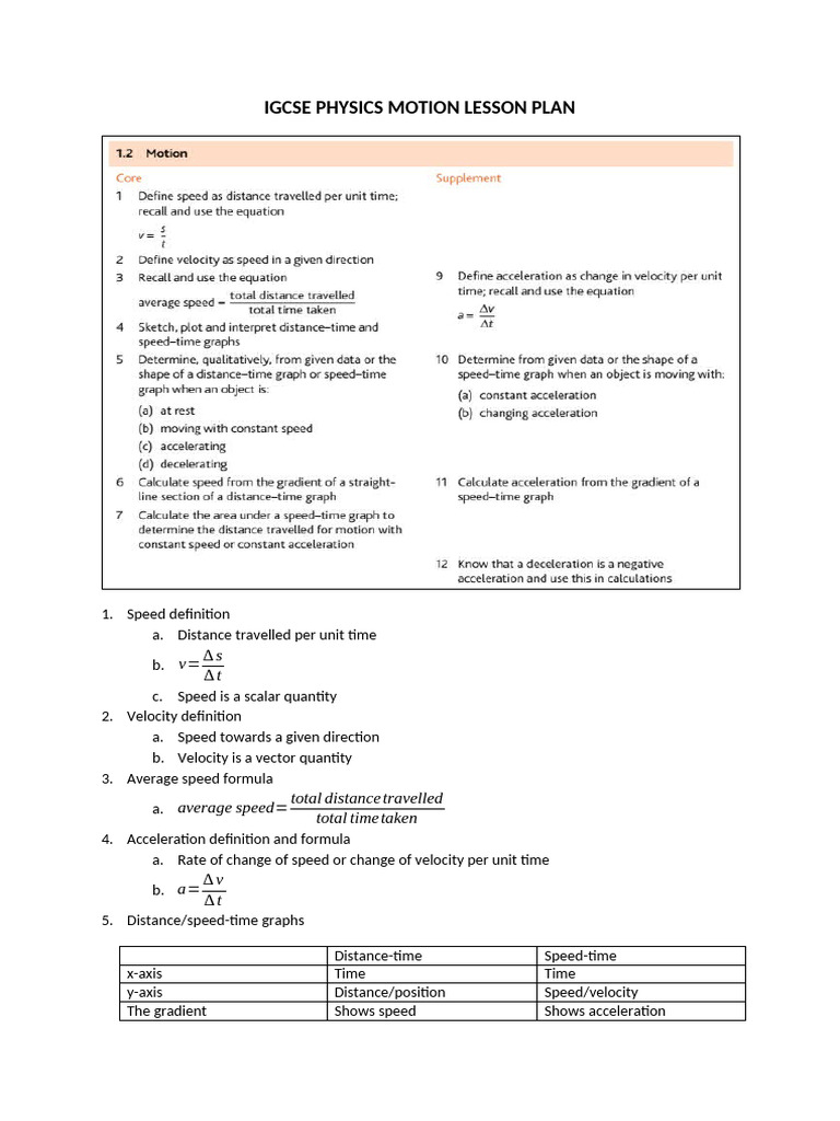 IGCSE Physics: Motion Concepts | PDF | Acceleration | Velocity