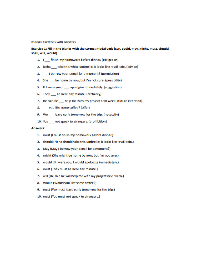 Modals with answers pdf | PDF