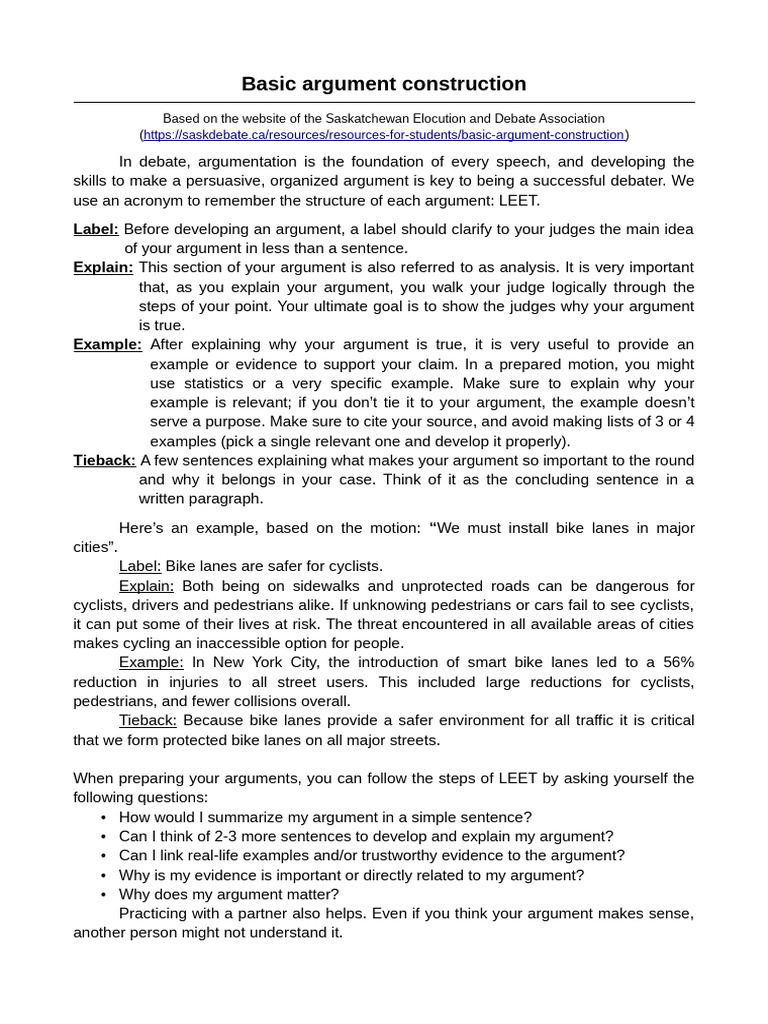 Basic argument construction | PDF | Argument | Cycling Infrastructure