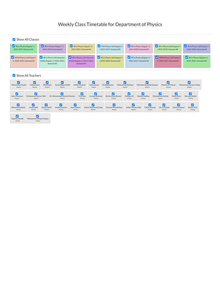 Class Timetable | PDF | Physics | Physical Sciences