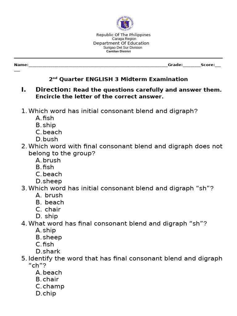 Grade 3 English Midterm 1 | PDF