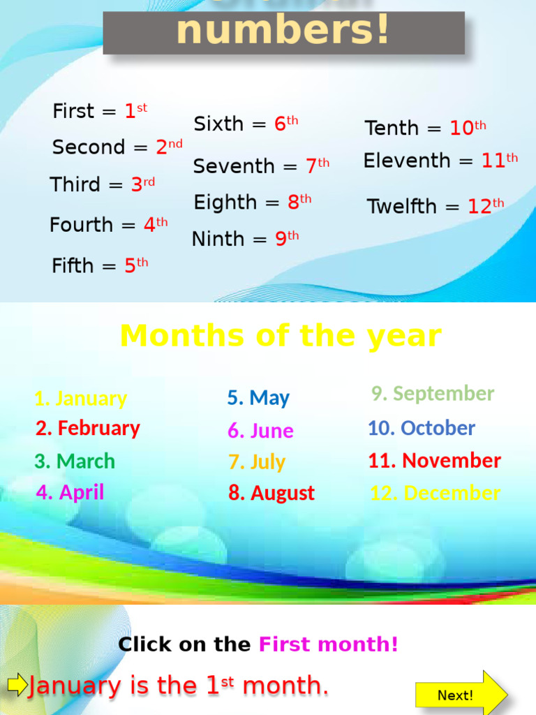 Ordinal Numbers and Months Guide | PDF