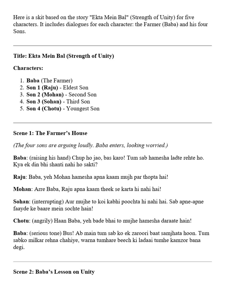 Unity Skit: Ekta Mein Bal | PDF