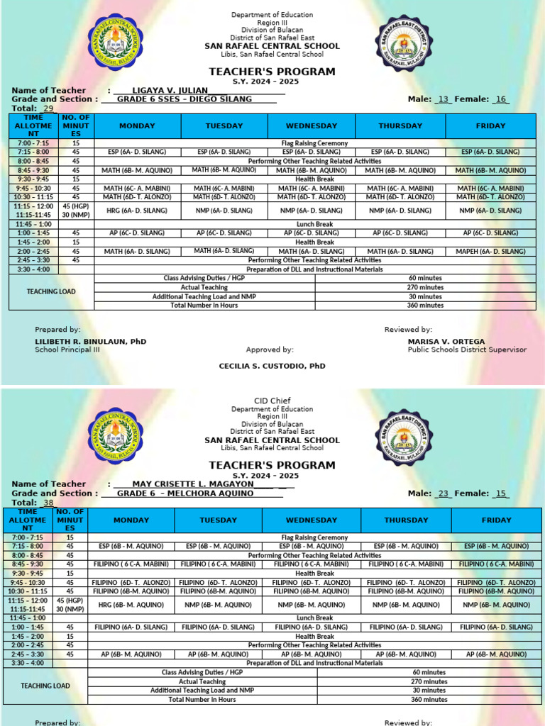 GRADE 6 NEW v2 Teachers Program 2024-2025 (3) | PDF | Philippines