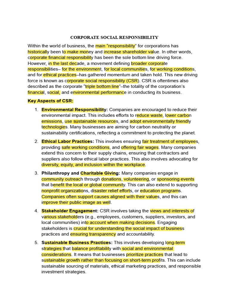 Corporate Social Responsibility | PDF | Corporate Social Responsibility ...
