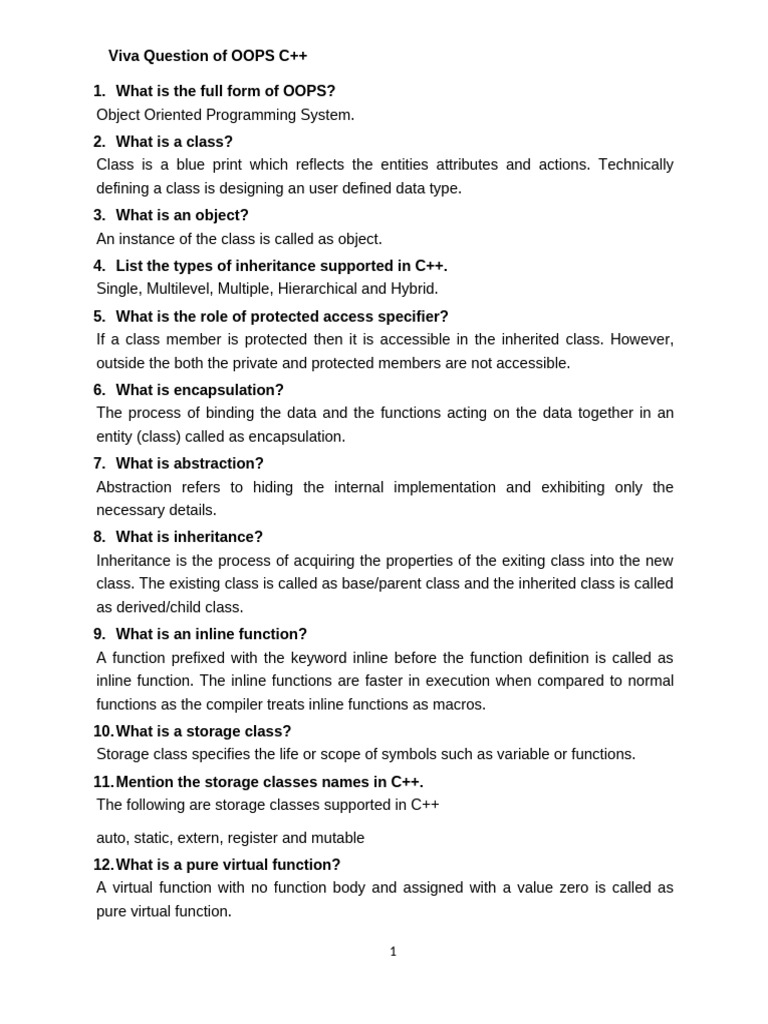 C++ Viva Questions | PDF | Class (Computer Programming) | C++