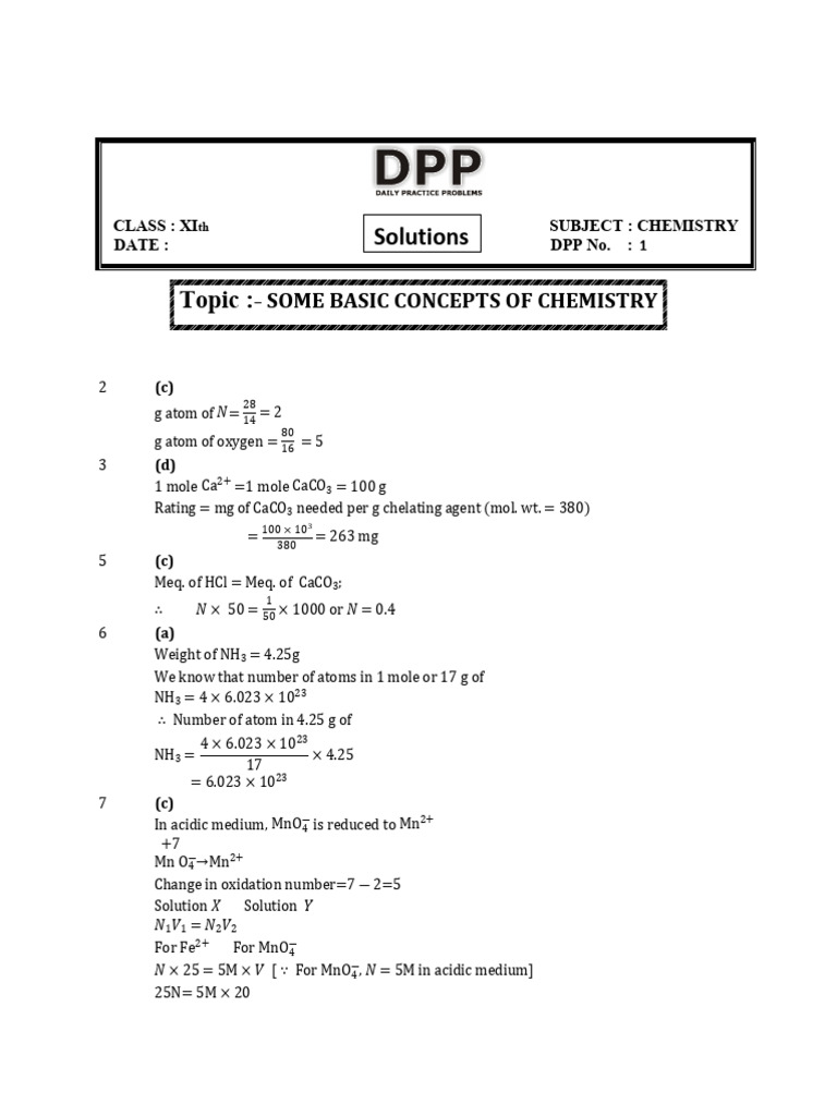 DPP-1 class 12 | PDF | Mole (Unit) | Materials