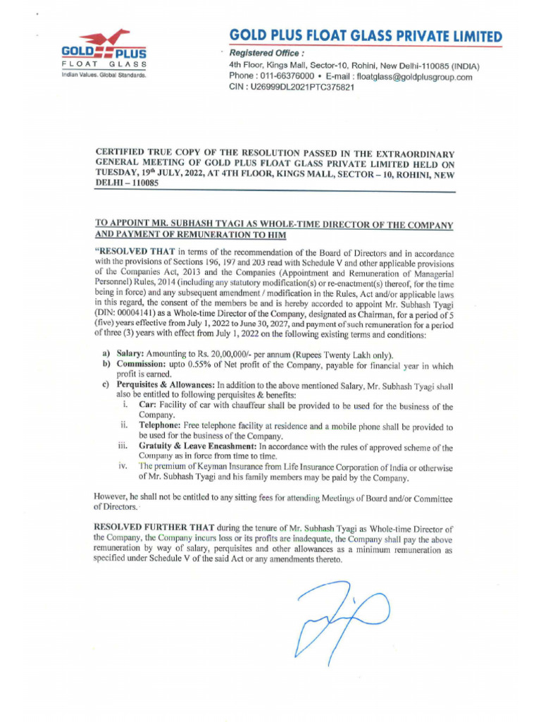 Board Resolution For Director Remuneration | PDF