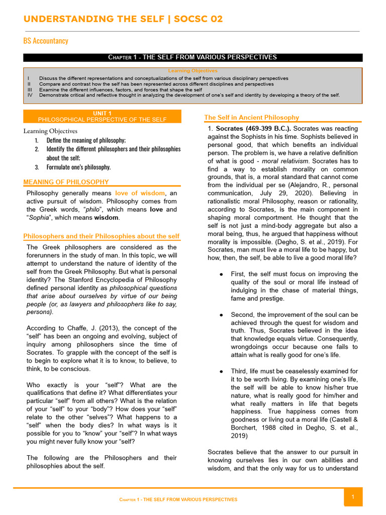 SOCSC 02 UTS Lesson 1 2 BSAcct | PDF | Philosophy Of Self | Soul