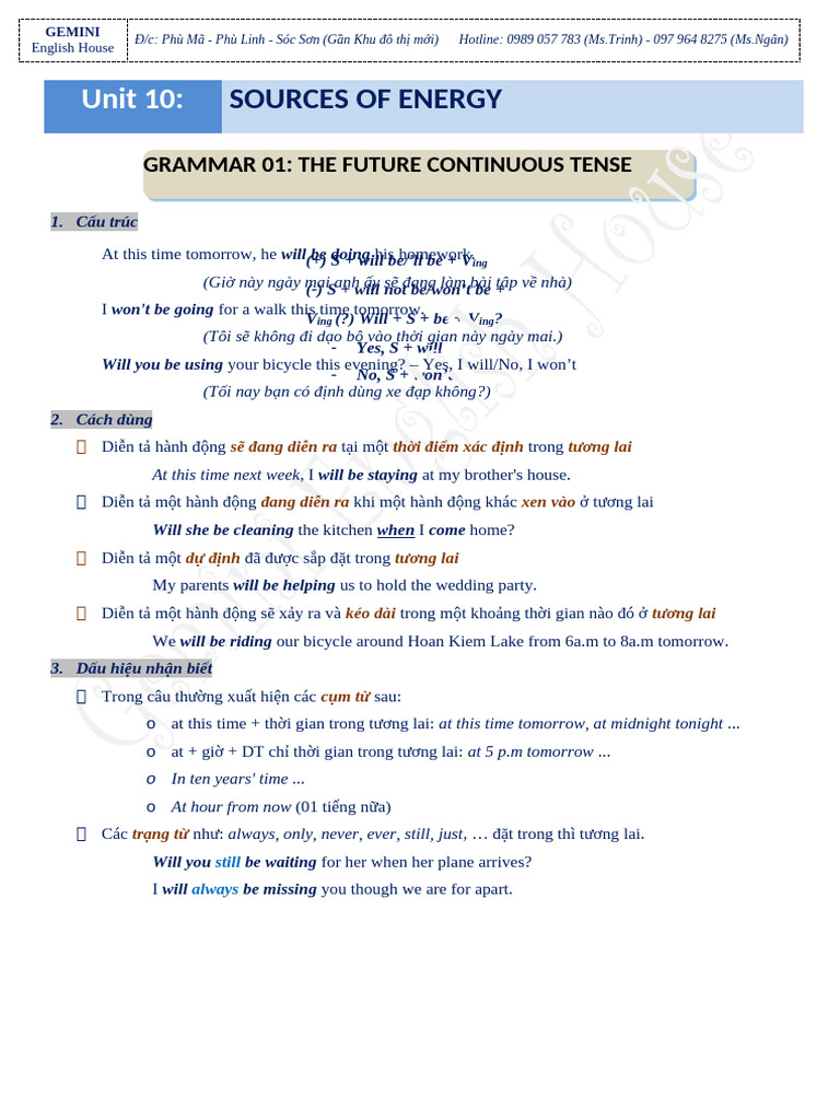 Grammar.U10 (Part 01) - The future continuous tense | PDF