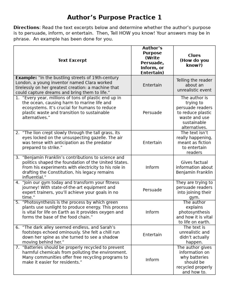 Authors Purpose Practice 1 | PDF | Nature | Natural Environment