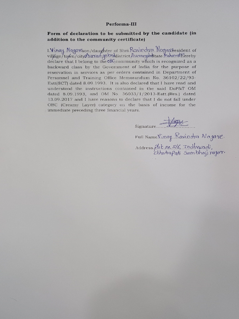 OBC DECLARATION FORM | PDF