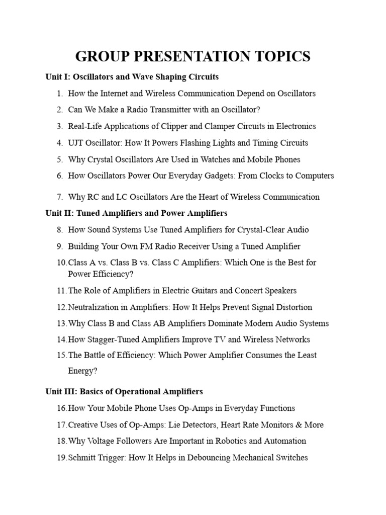 Essential Electronics Presentation Topics | PDF | Electronic Oscillator | Analog To Digital ...