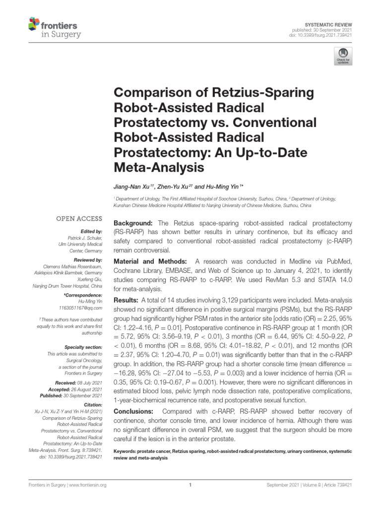 Comparison of Retzius-Sparing Robot-Assisted Radical Prostatectomy vs ...