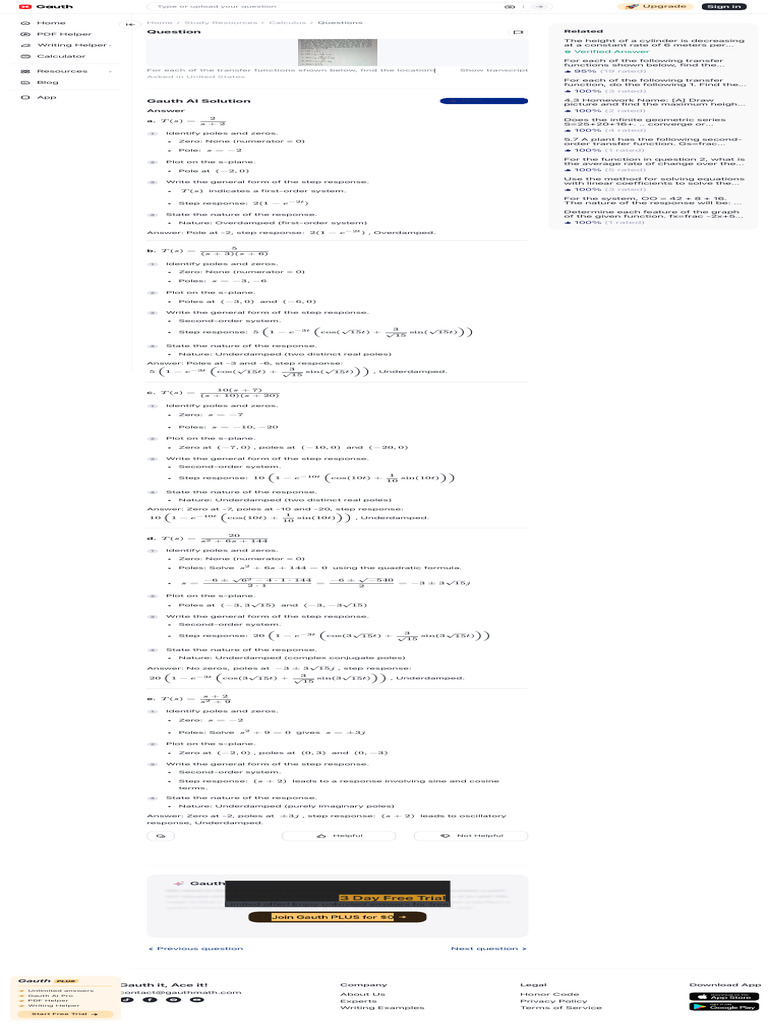 Solved for Each of the Transfer Functions Shown Below, Find the ... Solved for Each of the Transfer Functions Shown Below, Find the ...