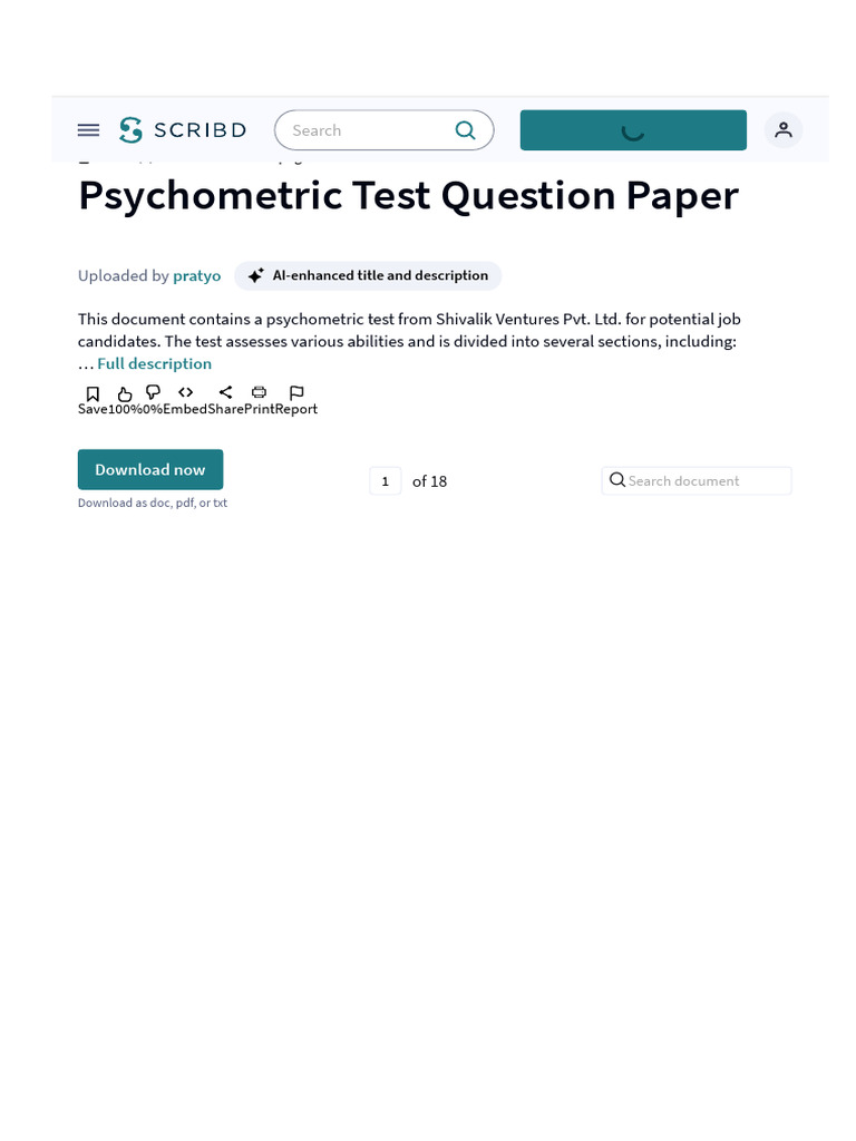 Document256734830psychometric Test Question Paper 1 | PDF