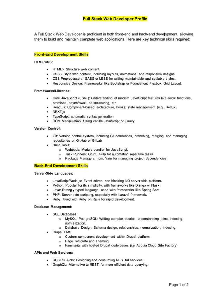 PH - Full Stack Web Developer Profile-1 | PDF