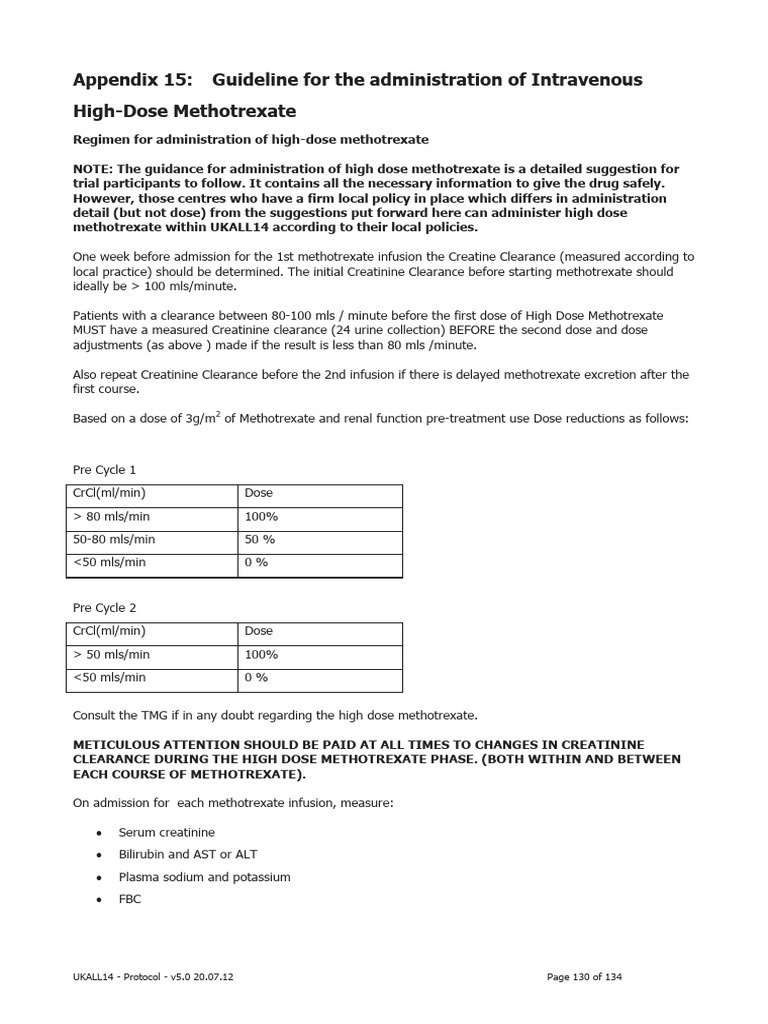 High-Dose Methotrexate Administration Guidelines | PDF | Intravenous ...