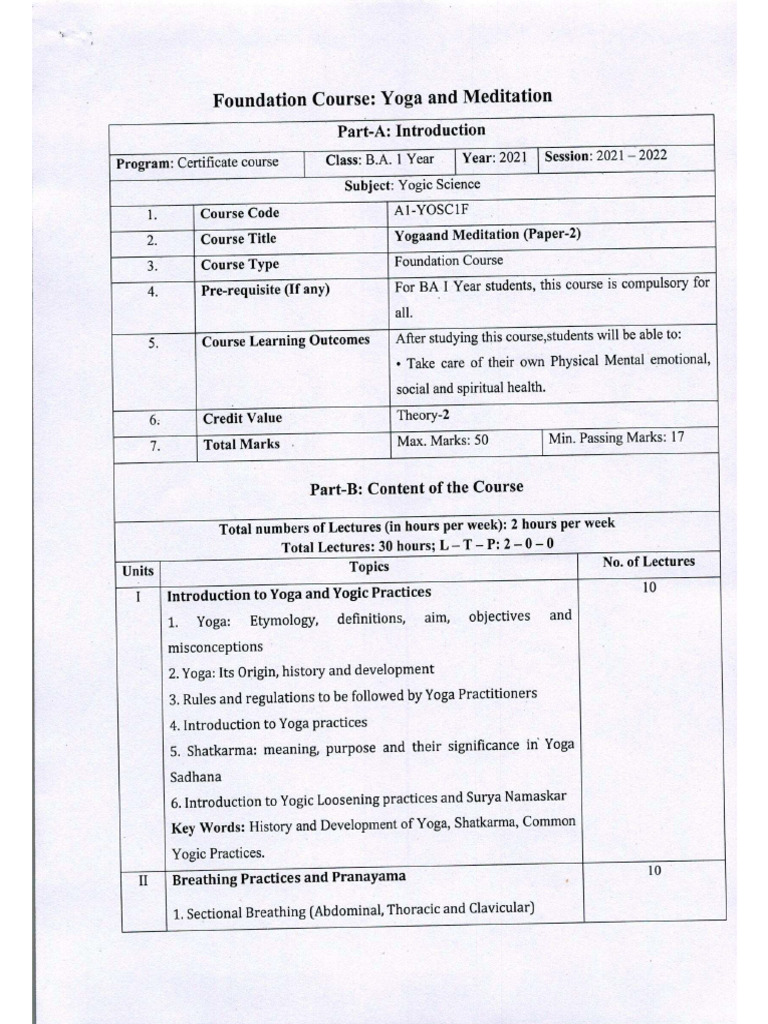 Yoga & Medit-Bba I Foundation | PDF