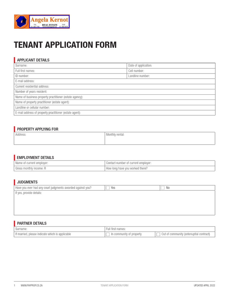 0 - Angela Kernot_Tenant Application Forms | PDF | Landlord | Lease