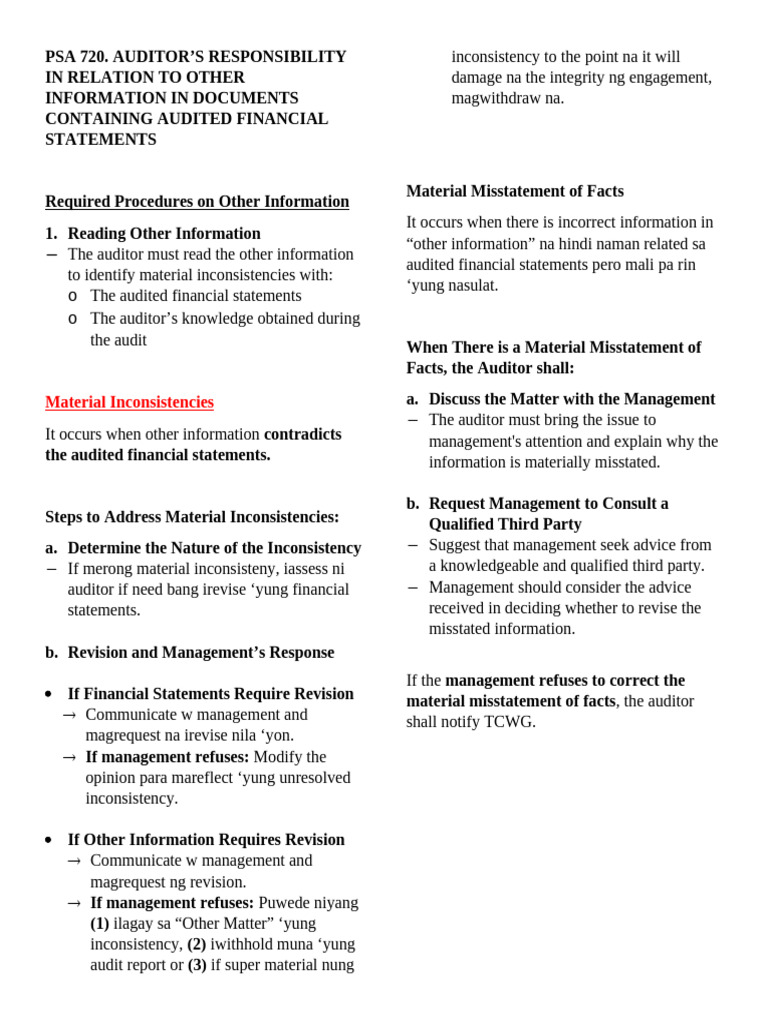 10 - PSA 720. Material Inconsistencies | PDF | Auditor's Report ...