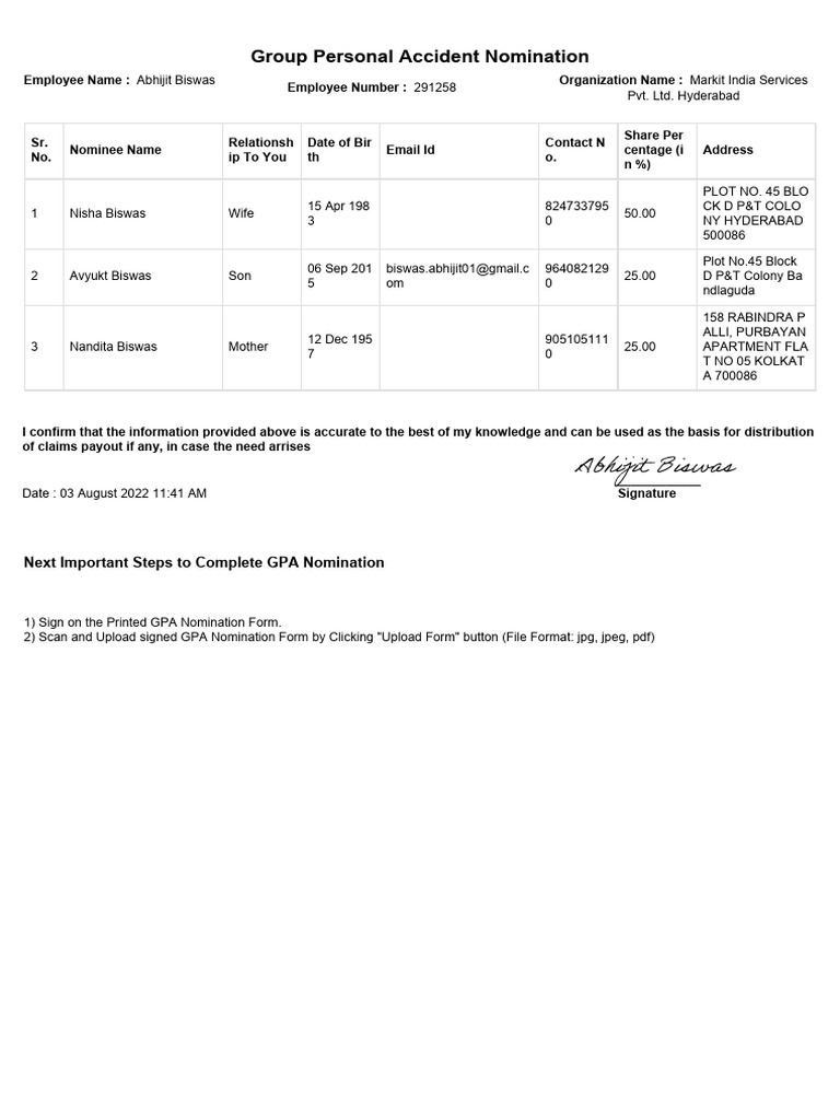 Group Personal Accident Nomination | PDF | Image Processing | Computer File